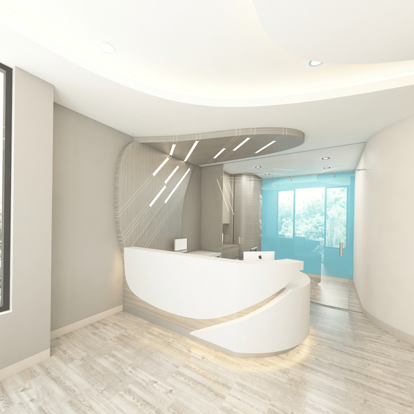 Bespoke Size Solid Surface Round Reception Desk Led Dental Counter