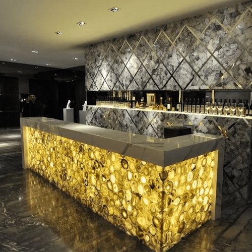 UK Limestone LED Home Drink Bar Counter Sets with Bar Stools